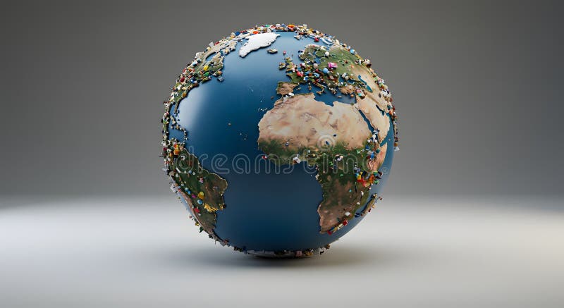 A World of Tiny Flags: a 3D Model of Earth Stock Illustration ...