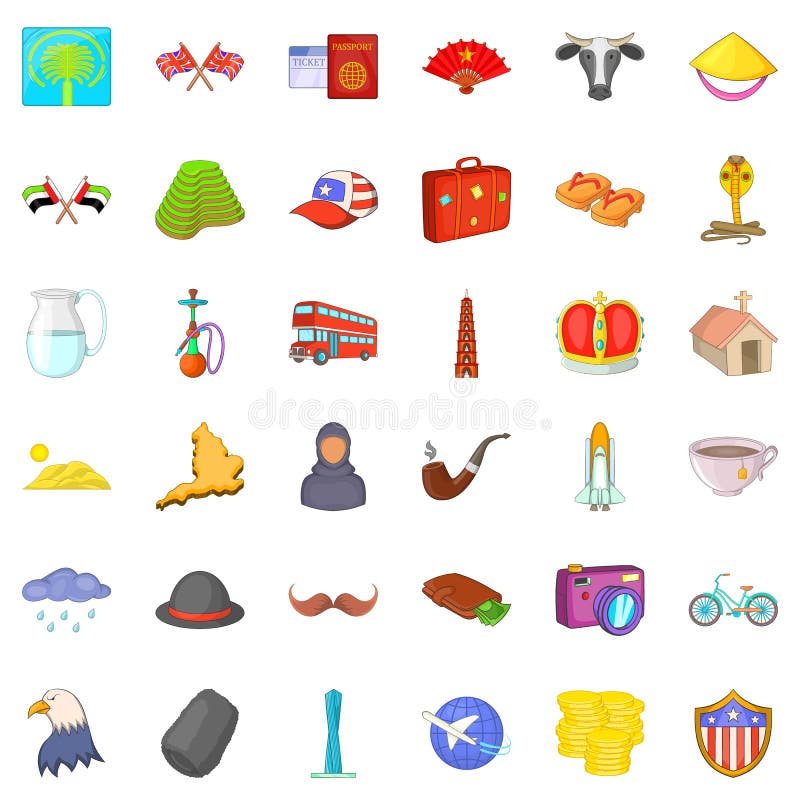 World Tour Icons Set, Cartoon Style Stock Vector - Illustration of icon ...