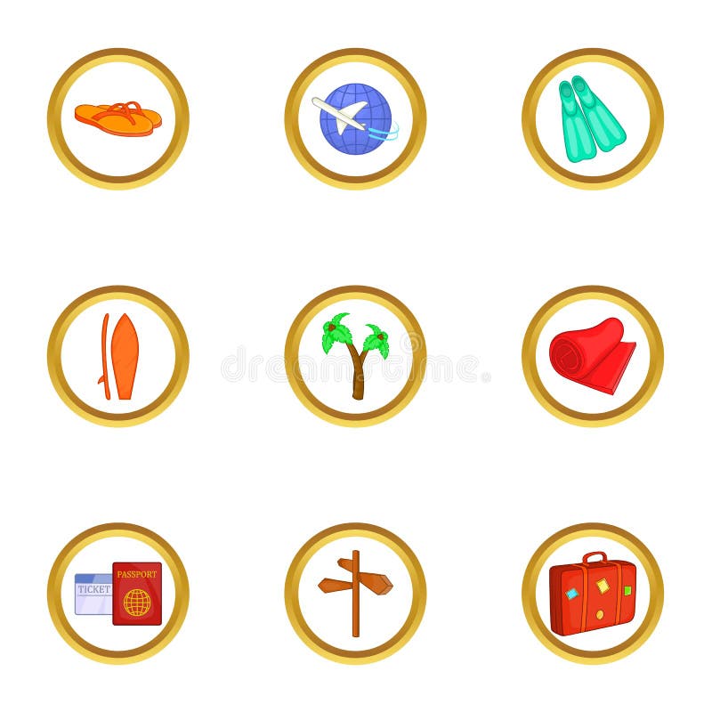 World Tour Icons Set, Cartoon Style Stock Vector - Illustration of ...