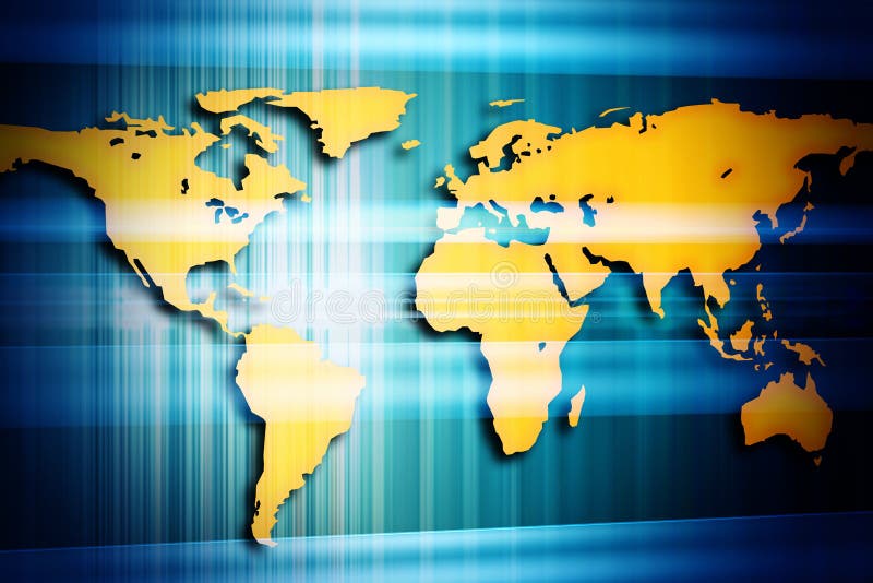 Abstract World Map Background with Glowing Horizontal Lines Stock Photo ...