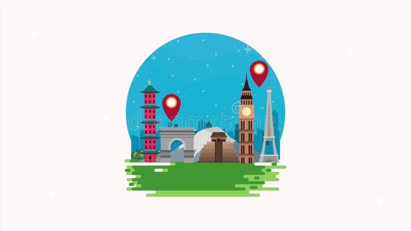 World Tourism Animation with Monuments Stock Video - Video of animation ...