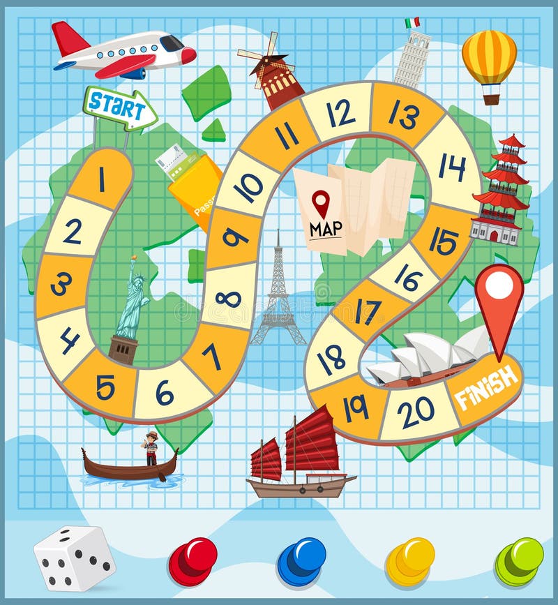 A World Travel Boardgame Template Stock Vector - Illustration of world ...