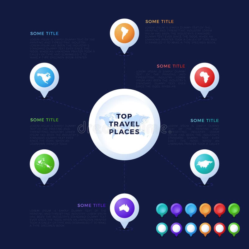 World Travel Map Infographic Template, Color Icons As Data ...