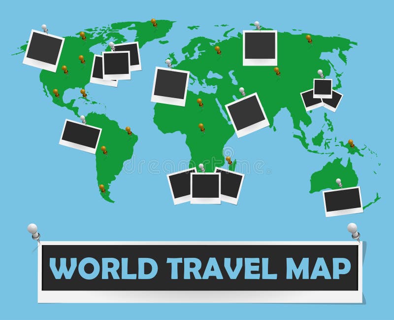 World Travel Map with Photo Frames and Pins. Journey Concept Design ...