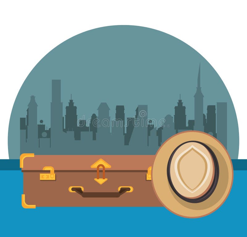 World Travel Scene with Hat and Icons Stock Vector - Illustration of ...