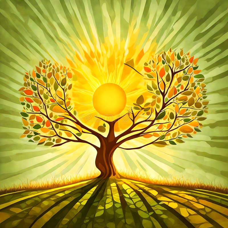 World Tree Gaia Graphic Sun Rays Design Illustration Stock Illustration ...