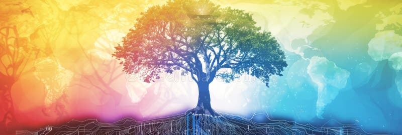 A World Tree with Roots Made of Cables and Pipes, Connecting Continents ...