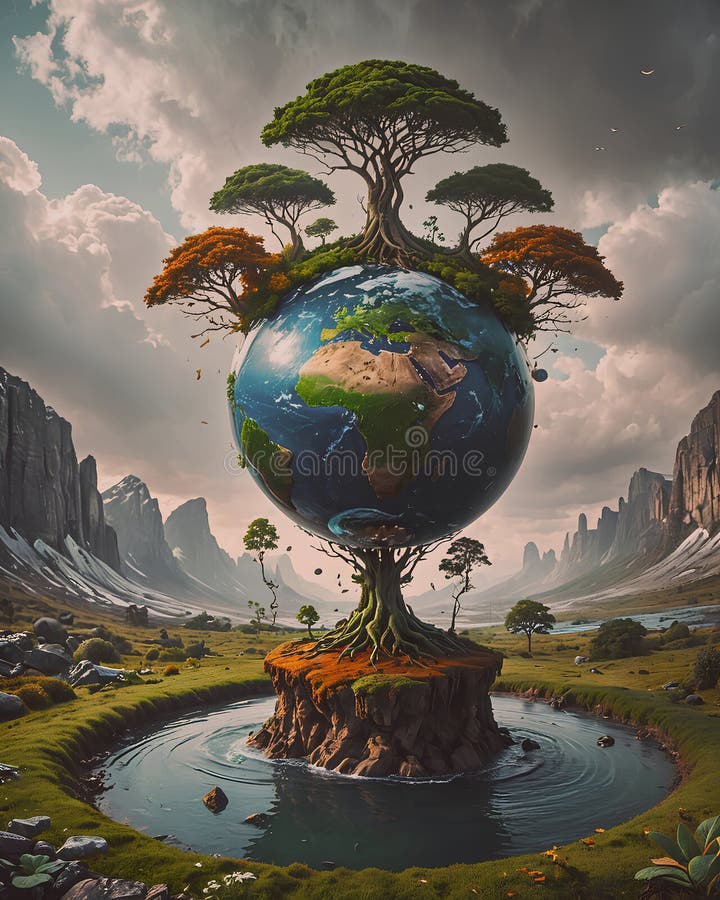 A World with a Tree on the Top of it Stock Illustration - Illustration ...