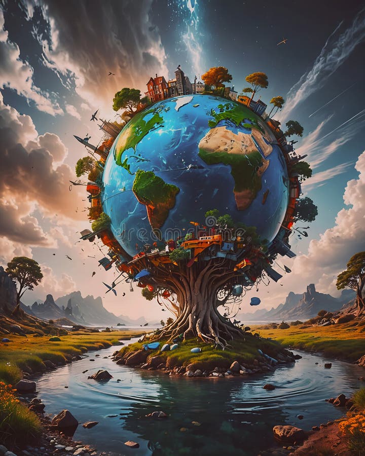 A World with a Tree on it and the World Around it Stock Illustration ...