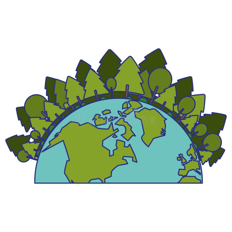 World with Trees Forest Cartoon Blue Lines Stock Vector - Illustration ...