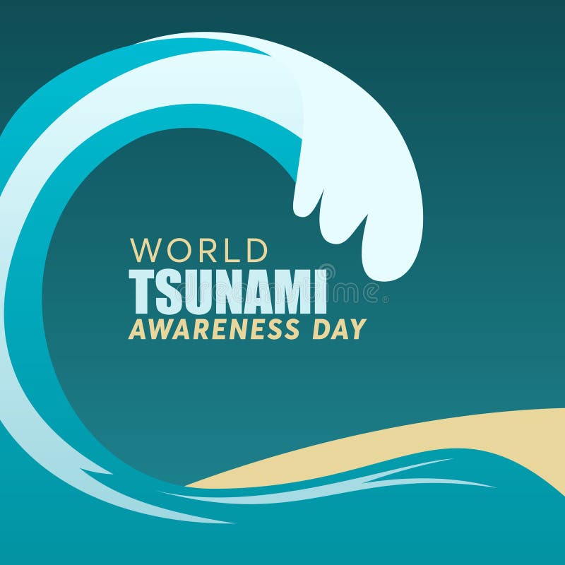 World Tsunami Awareness Day, Curved Wave Design on a Dark Green ...