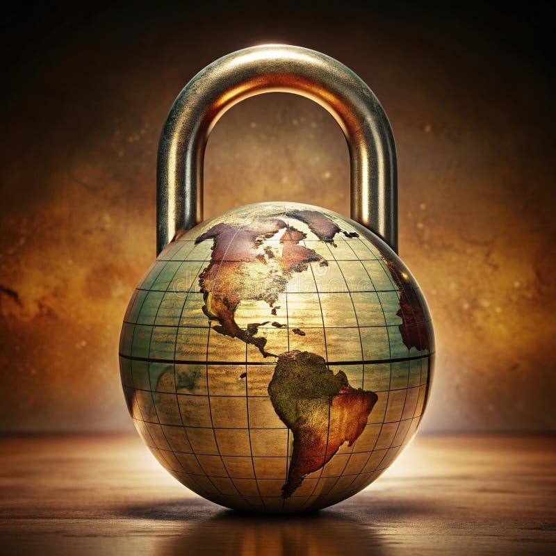 The World Under Lock and Key.a Vintage-looking Image Depicting a Globe ...