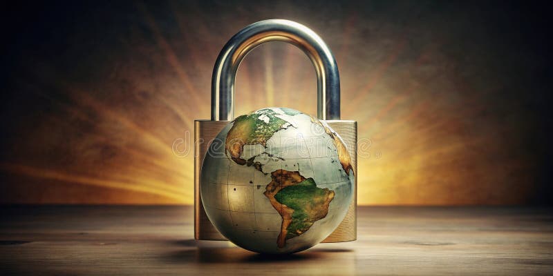 The World Under Lock and Key.a Vintage-looking Image Depicting a Globe ...
