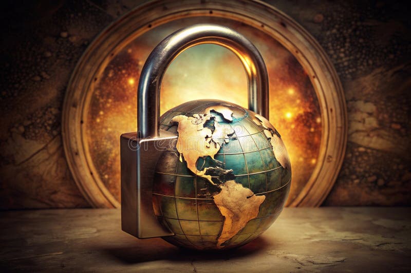 The World Under Lock and Key.a Vintage-looking Image Depicting a Globe ...
