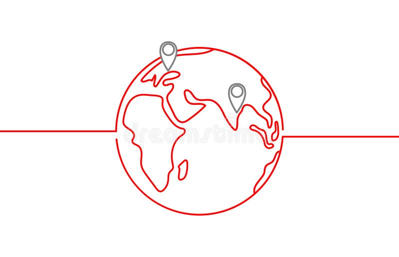 World Vector Icon with Destinations and Horizon in Red Colour on White ...