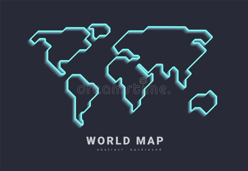 World Vector Map. Earth Planet Neon Stylized Line Outline Stroke Stock ...