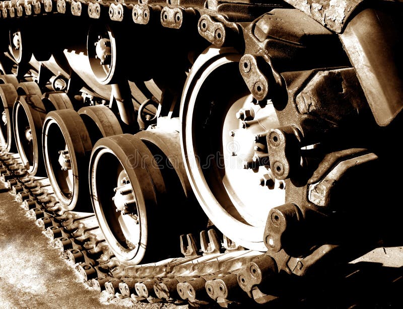 Tank Tracks and Drive Sprocket Wheel Stock Photo - Image of mechanical ...