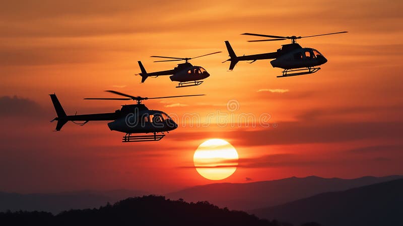 World War Air Force Fighter Planes. Silhouettes Dramatically Red ...