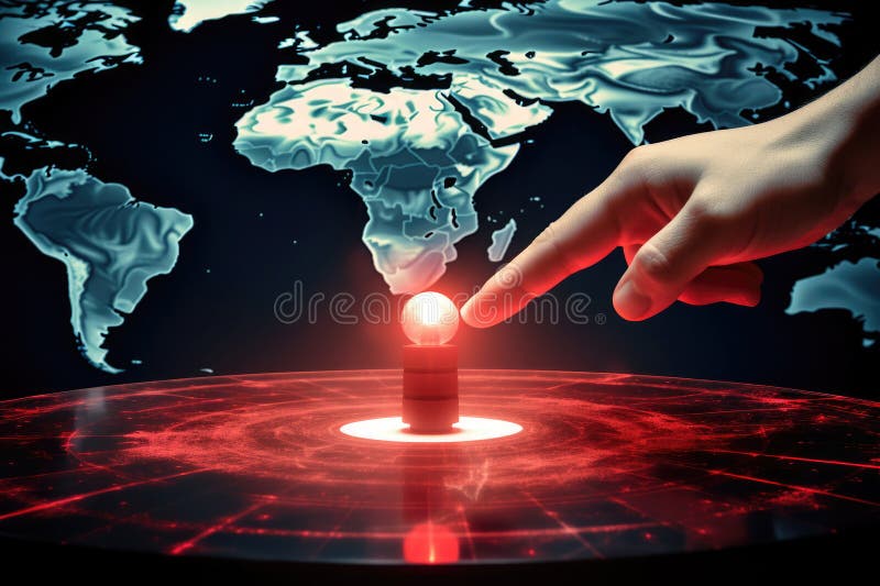 World War Concept. Hand Push Red Button for Nuclear Attack. Generative ...