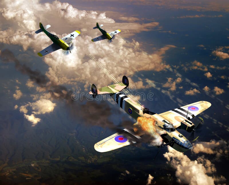 World War II aerial fight stock illustration. Illustration of cloud ...