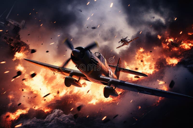 A World War II Plane Fight Scene Stock Illustration - Illustration of ...