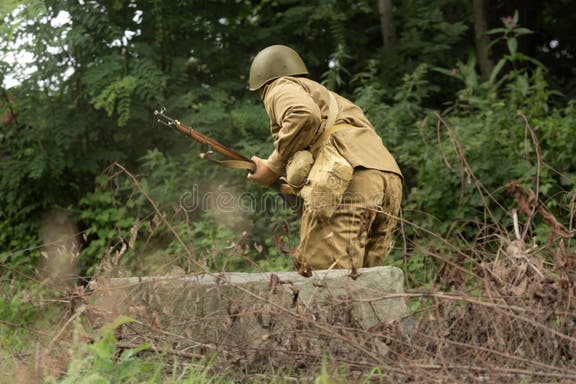 World War II Soviet Reenactor Soldier Stock Image - Image of action ...