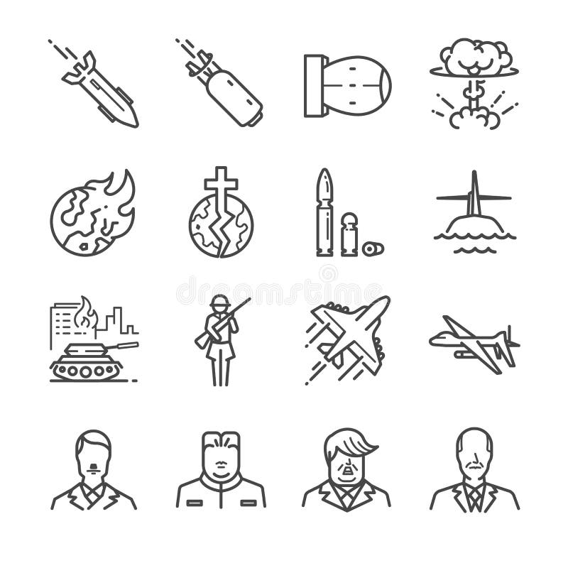 World war line icon set stock vector. Illustration of jong - 90563492