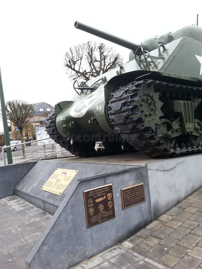 Bastogne Belgium. Original WW2 Sherman Tank On A Plinth Editorial Image ...