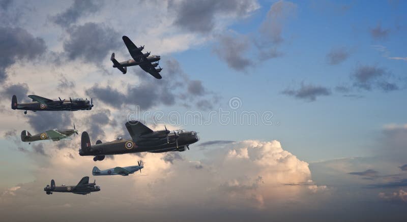 World War Two British Vintage Flight Formation Stock Photo - Image of ...