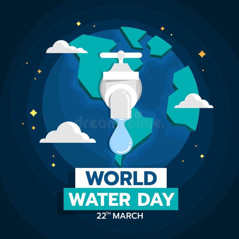 World Water Day Banner with Drop Water Fall from the Tap on Globle ...