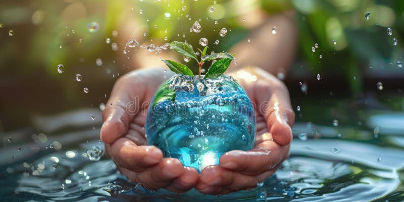 World Water Day . Hands Holding Clean Water Drop in Shape of Planet ...