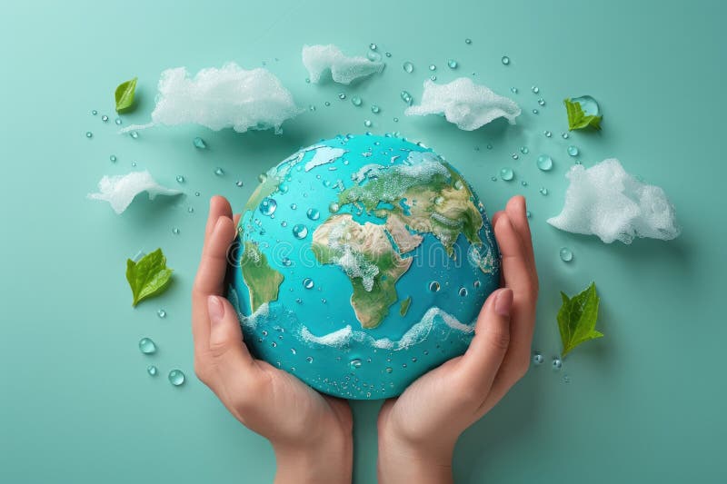 World Water Day . Hands Holding Clean Water Drop in Shape of Planet ...