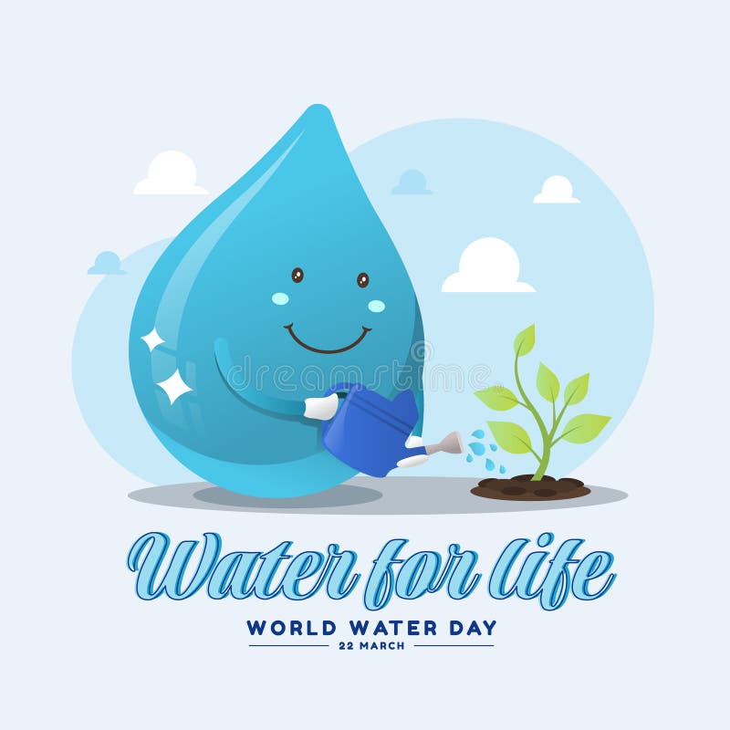 World Water Day - Water for Life Text and Drop Water Character Watering ...