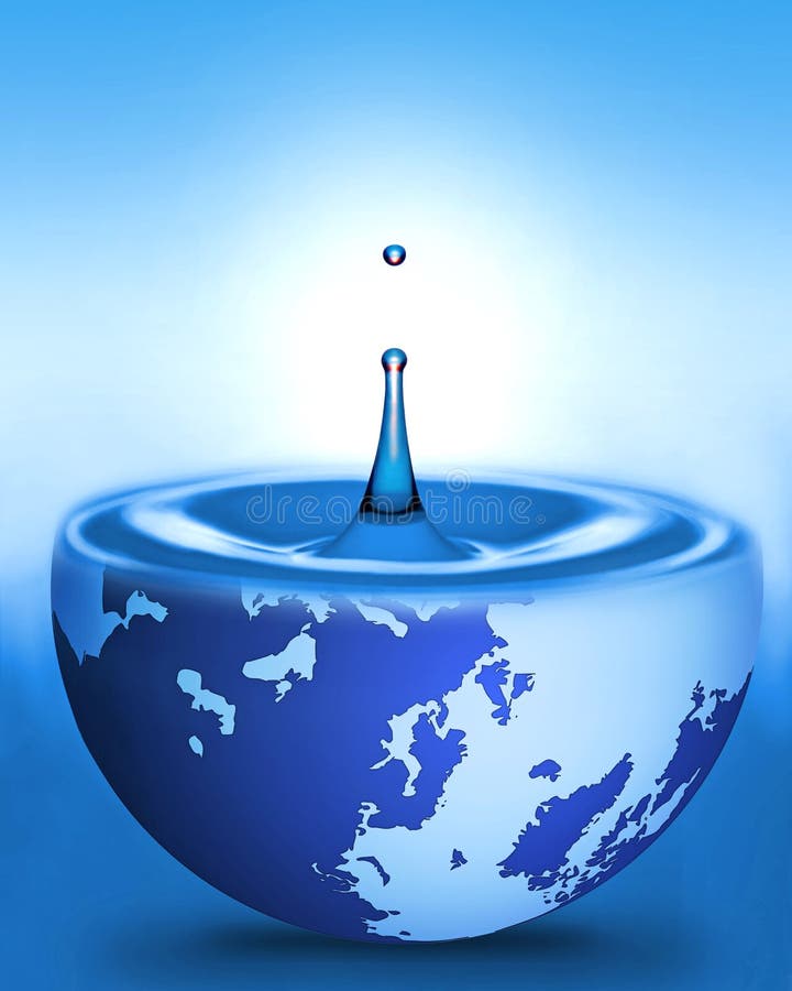Earth Globe on Water Surface Stock Illustration - Illustration of level ...