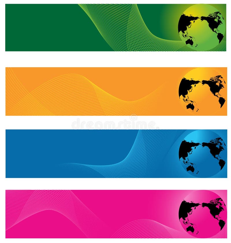 World and Wave Line Web Banner Background Stock Illustration ...