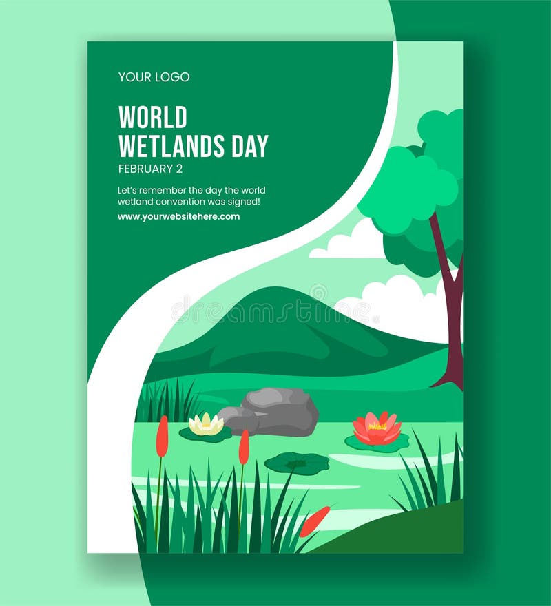 World Wetlands Day Vertical Poster in Flat Cartoon Style with Hand ...