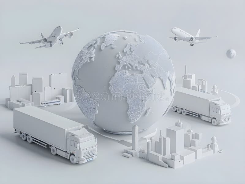 World Wide Cargo Container Transport Concept with Ship Truck and Van ...