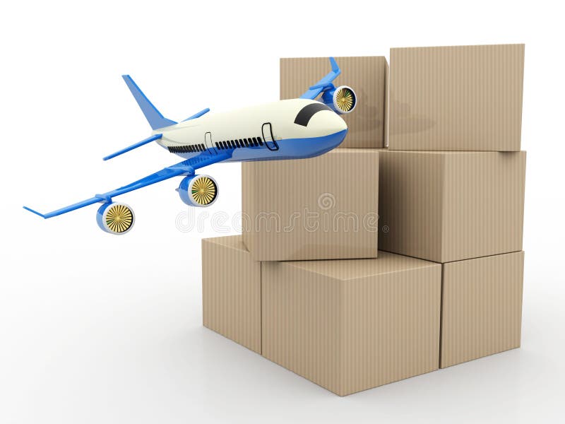 Cargo Box with Airplane in White Background. 3d Rendering Stock ...