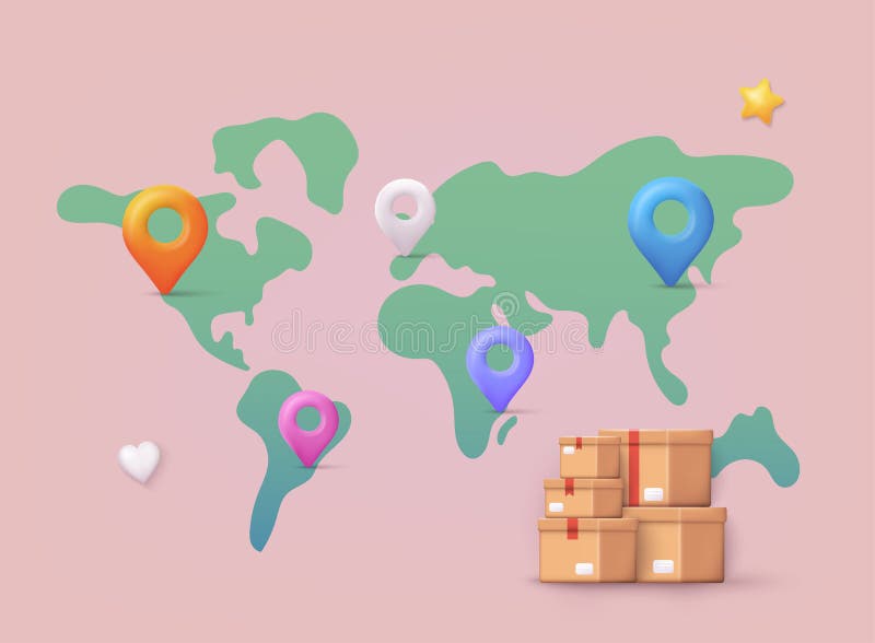 World Wide Delivery. Map with Delivery Tracking. GPS Navigator Pointer ...