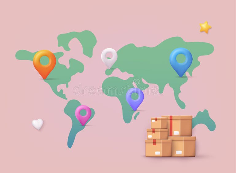 World Wide Delivery. Map with Delivery Tracking. GPS Navigator Pointer ...