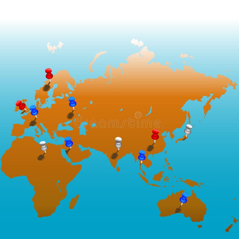 World Tacks in Earth Globe stock illustration. Illustration of white ...