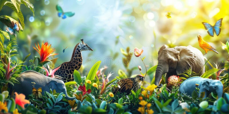 World Wildlife Day. Creative Banner with Grass and Animals. Ai ...