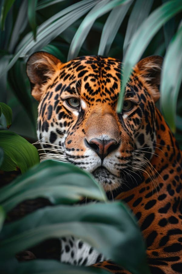 World Wildlife Day. Leopard Looking through Jungle Leaves . Ai ...