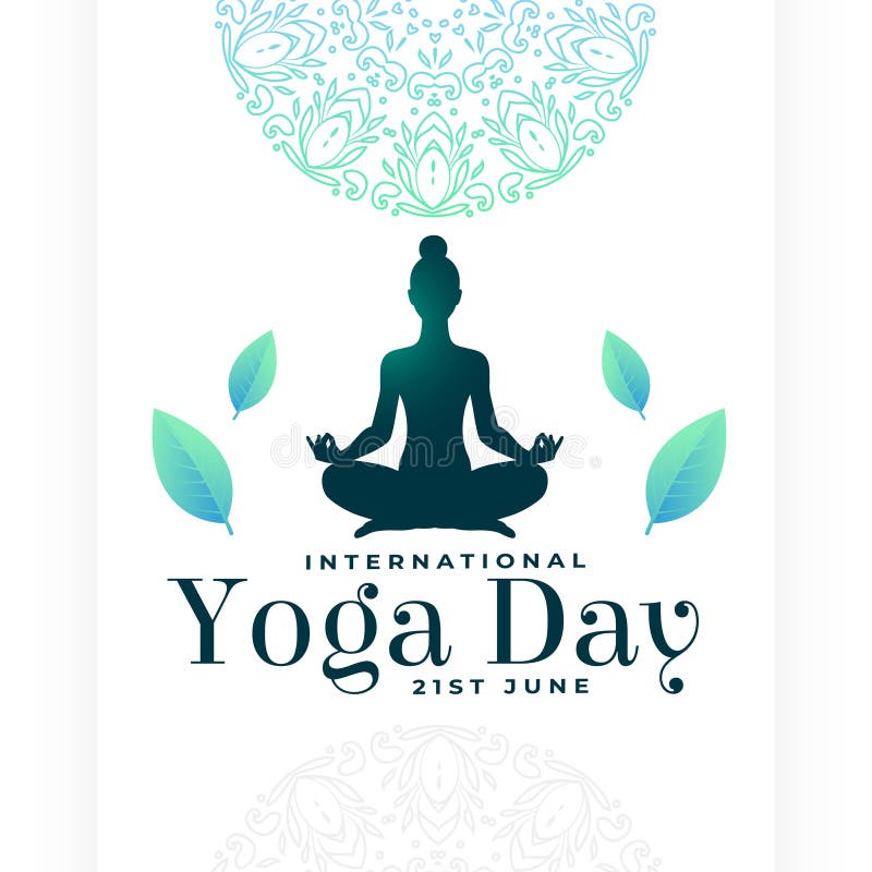 World Yoga Day Celebration Poster with Falling Green Leaves Stock ...
