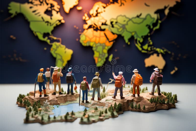 Worldly Exploration Miniature Figures Walking on a Map, Travel Concept ...
