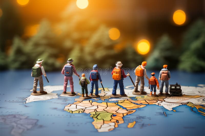 Worldly Exploration Miniature Figures Walking on a Map, Travel Concept ...