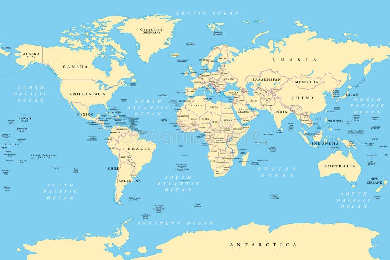 World, General Reference Map, Showing Political Divisions Stock Vector ...