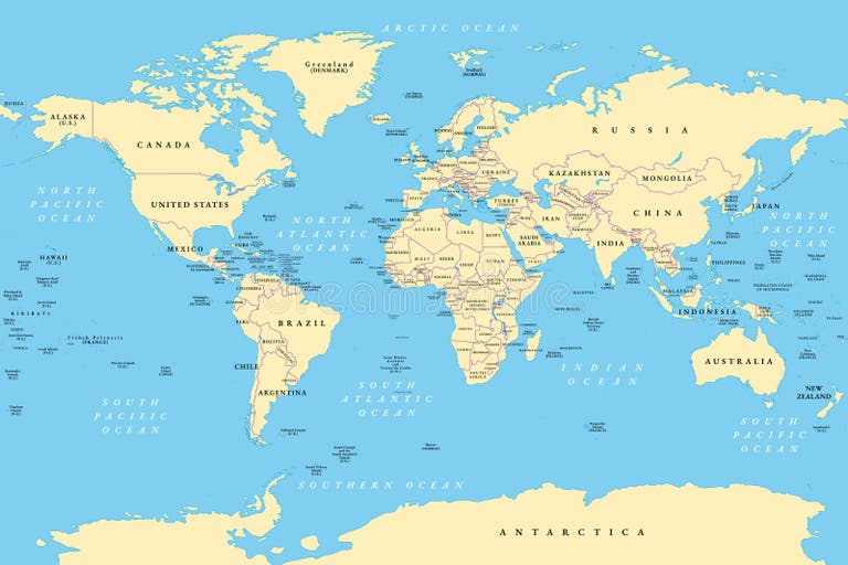 World, General Reference Map, Showing Political Divisions Stock Vector ...