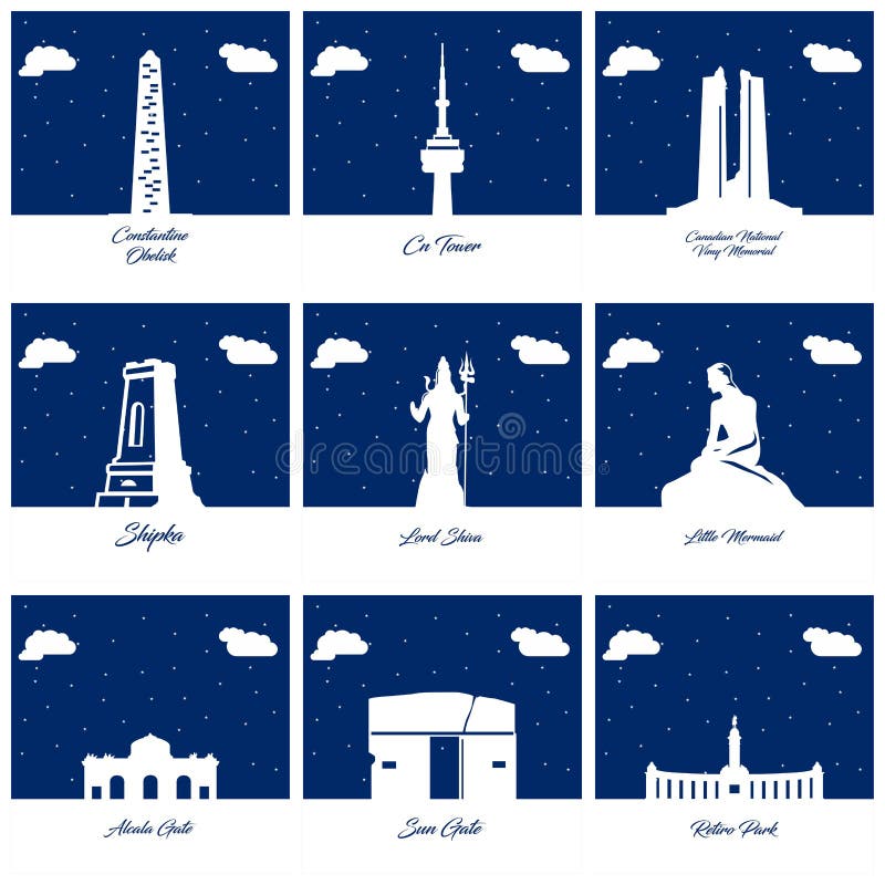 Worlds Famous Monuments and Landmarks Icons Set Vector Stock Vector ...