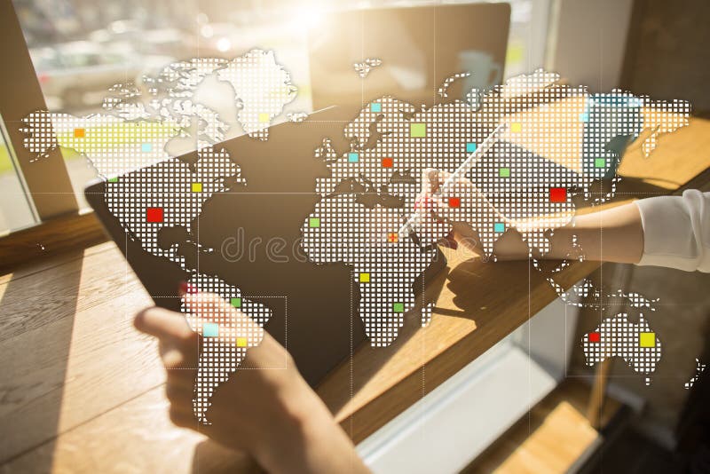 Worlds Maps on Virtual Screen. Business, Internet and Technology ...